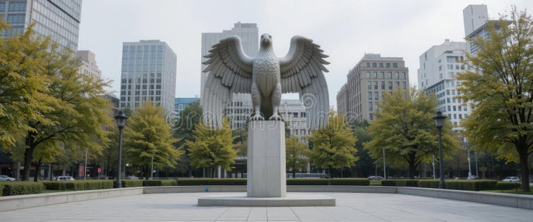 Urban Echo Eagle a Brutalist Negative Space Sculpture Standing Tall in a City Park Stock ...