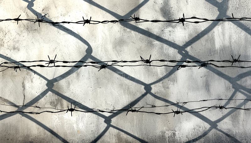 Barbed Wire Casts Dramatic Shadows on a Textured Concrete Wall in Soft ...