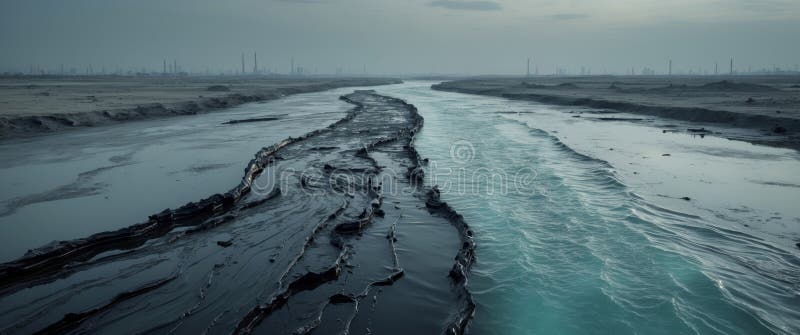 A Stark Contrast. River Flowing through a Polluted Landscape ...