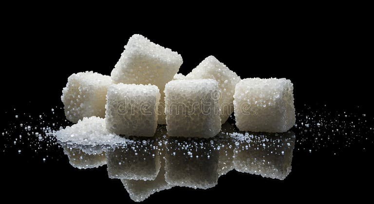 A Stark Depiction of Sugar Cubes on Reflective Surface Against Black ...