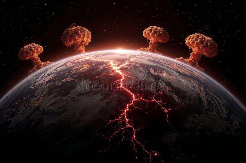Apocalyptic Earth with Nuclear Explosions Stock Illustration ...