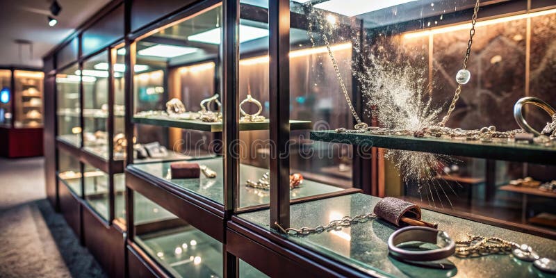 Empty Jewelry Display Case Aftermath of a Robbery Crime Scene Stock ...