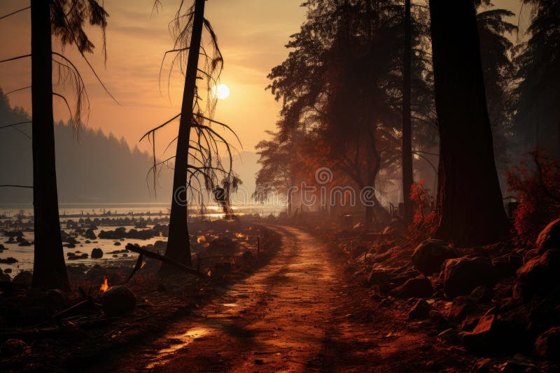 A Stark Image of a Forest Ravaged by a Recent Wildfire. Charred Trees ...
