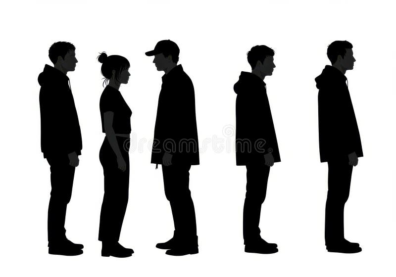 Silhouettes of People in a Row Stock Illustration - Illustration of ...