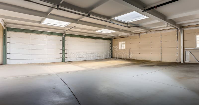 The Stark Interior of an Empty Garage with Dual Doors and Unique ...