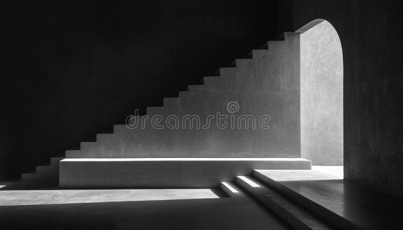 Stark Minimalist Staircase in Shadow, Featuring a Sharp Contrast of ...