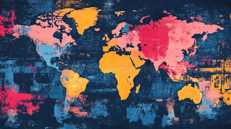 Stark Minimalistic World Map Featuring Bold Neo-brutalist Colors and ...