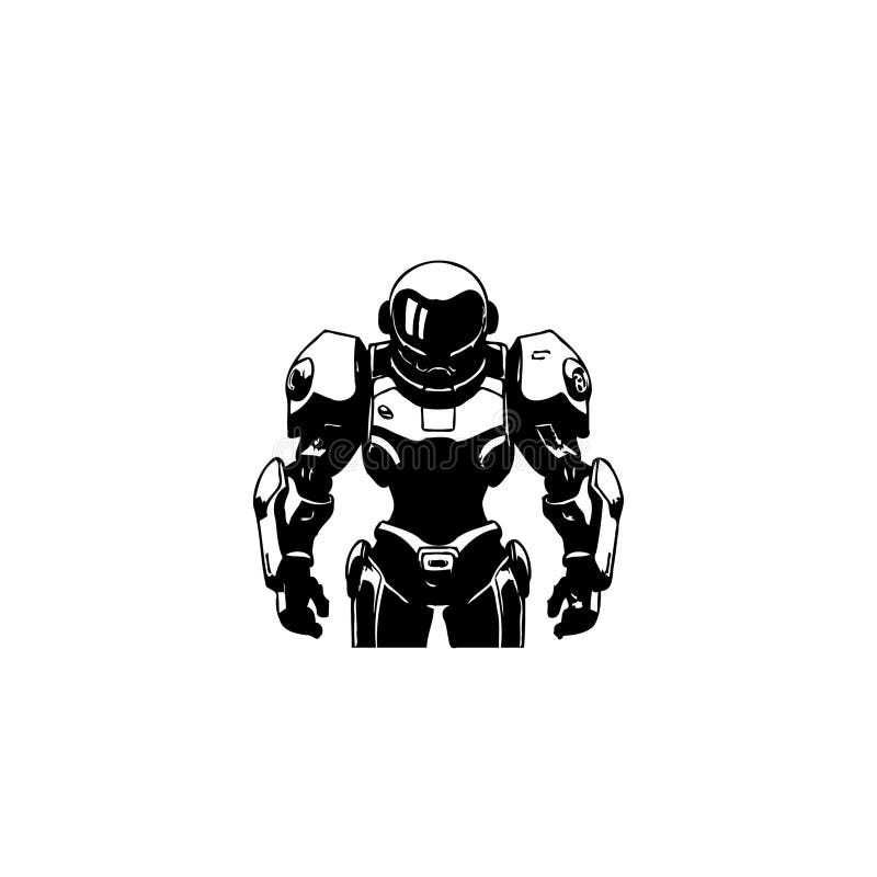 Monochrome Depiction of a Formidable Robot Figure, Conveying Strength ...