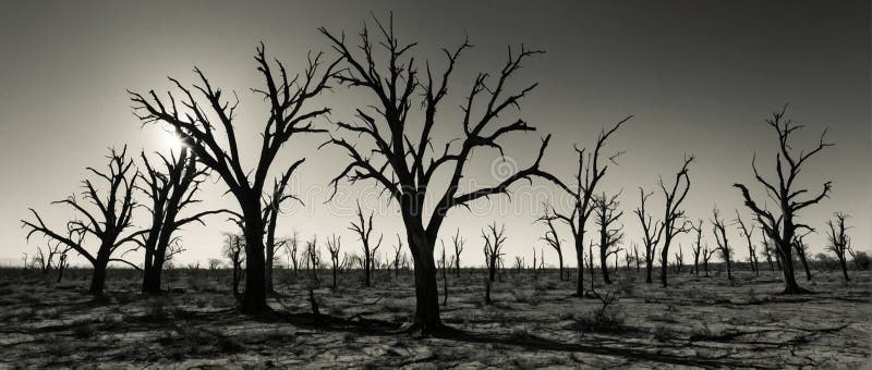 Barren Landscape: Black and White Image of Dead Trees Stock ...