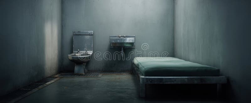 The Stark Prison Cell Featuring a Minimalistic Bed and Toilet Setup. AI ...