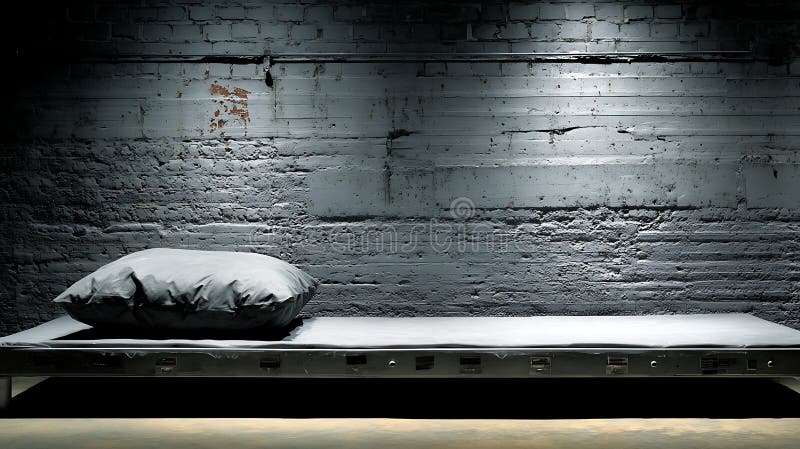 Stark Prison Cell with Simple Bed and Pillow Under Spotlight Stock ...
