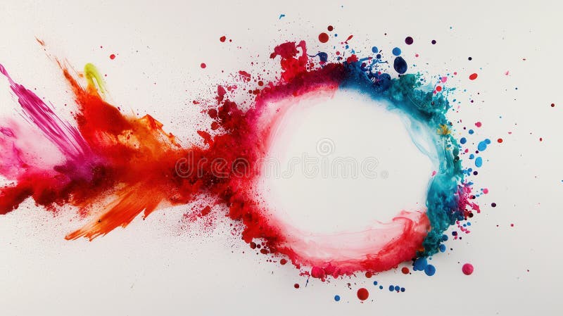 Stark Red and Blue Particles Swirling, Blending into Circular Pattern ...