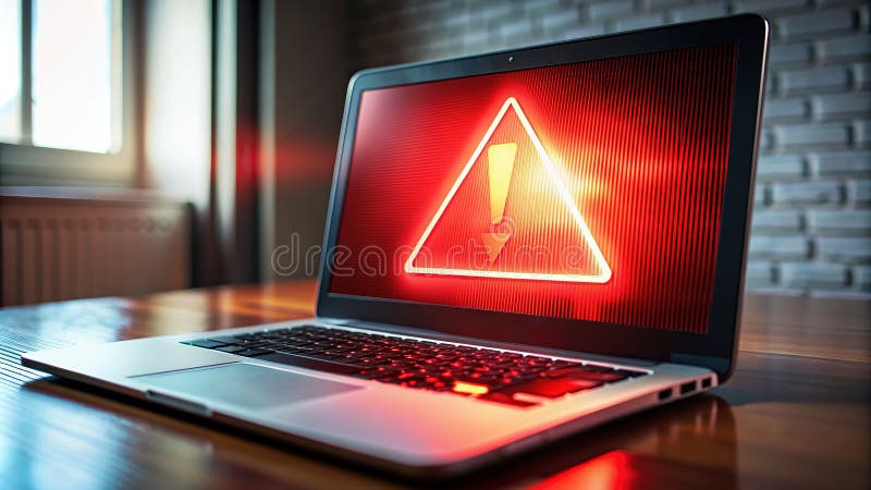 Laptop Screen Blazes with Red Warning Cybersecurity Breach Imminent ...