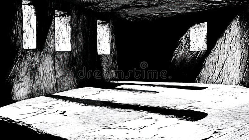 A Stark, Shadowy Room with Textured Walls and Light Filtering through ...