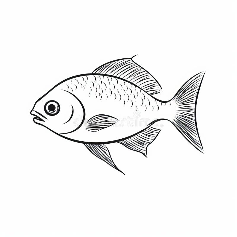 Stark and Simplistic Black and White Fish Line Drawing Stock ...