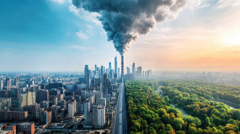 A Stark Visual Comparison of a Polluted City and a Lush Forest ...