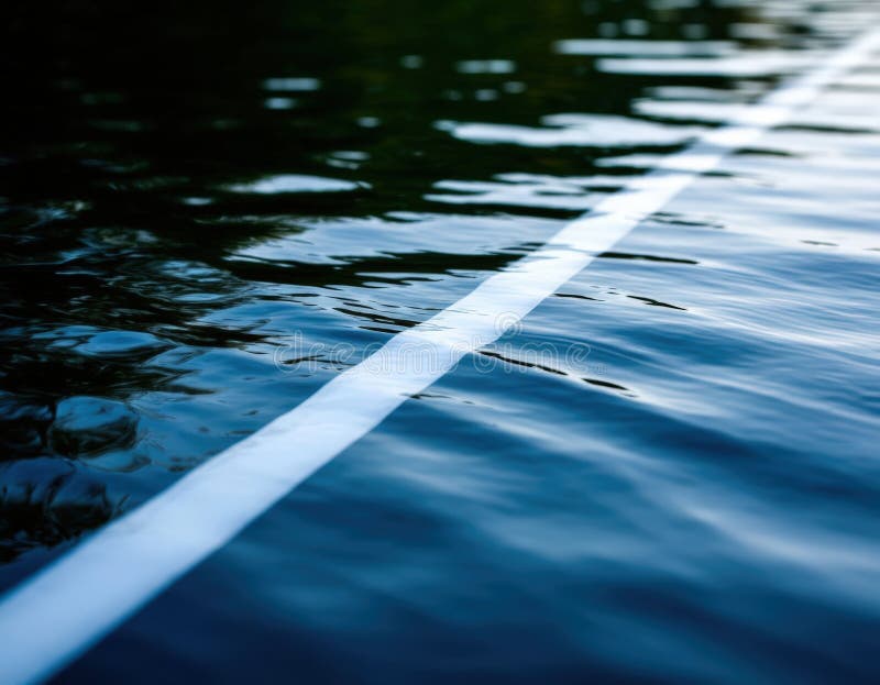 A Stark White Line Cutting through a Deep, Dark Water Surface. Stock ...