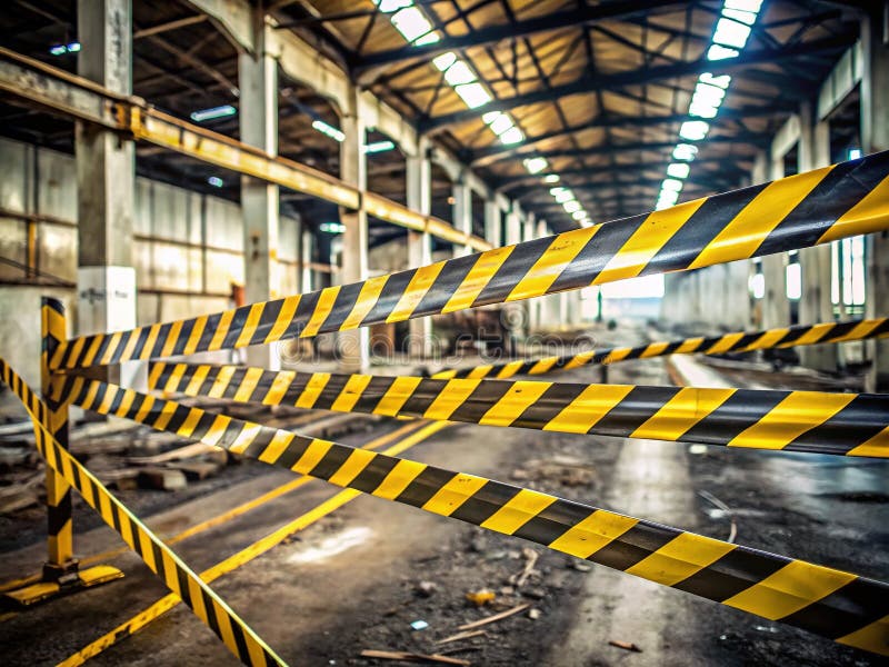 Abandoned Industrial Area Hazardous Warning Tape Signals Potential ...