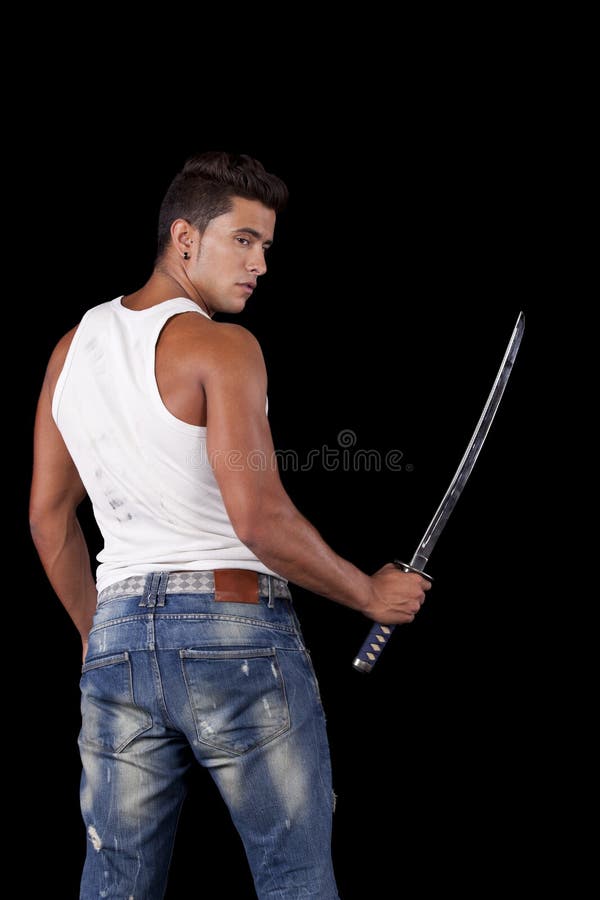 Starker Krieger Mit Ninja Klingen Stockfoto - Bild von athlet, mörder ...