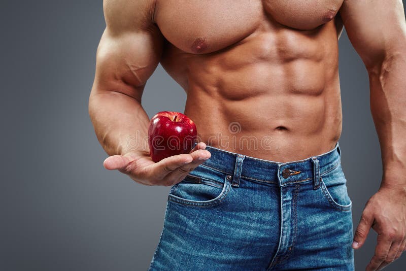 Starker Muskelmann Hält Einen Roten Apfel Stockfoto - Bild von frisch ...