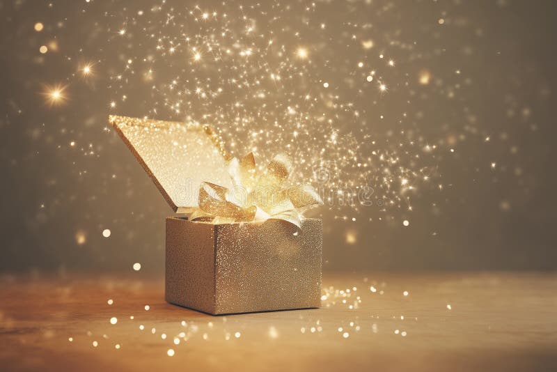 Starlight Blowout from Gift Box. Magic Shining of Christmas Gift Stock ...
