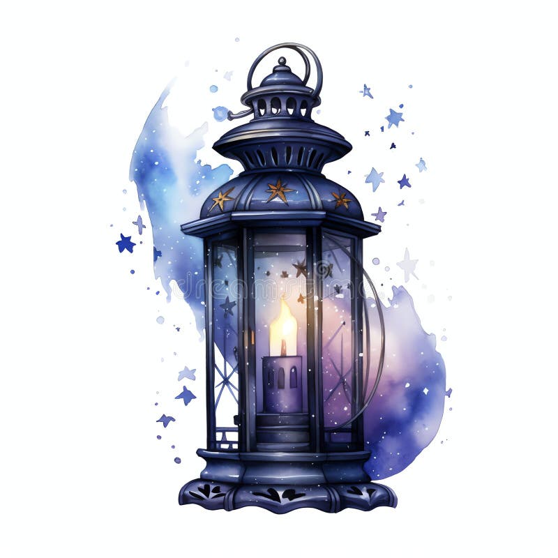 Starlight Lantern Fantasy Sky Night Gazing Watercolor Stock ...