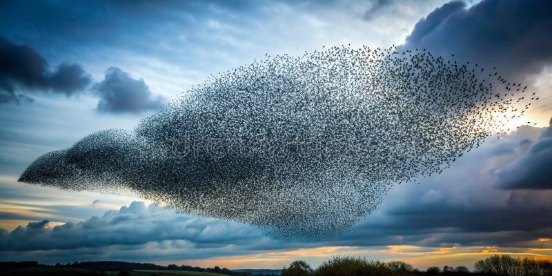 Starling Murmuration in the Cloudy Sky AI-Generated Content Stock ...