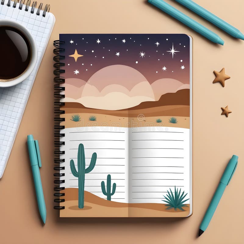 Starlit Desert-Themed Notebook Mockup in Clipart Style Stock ...