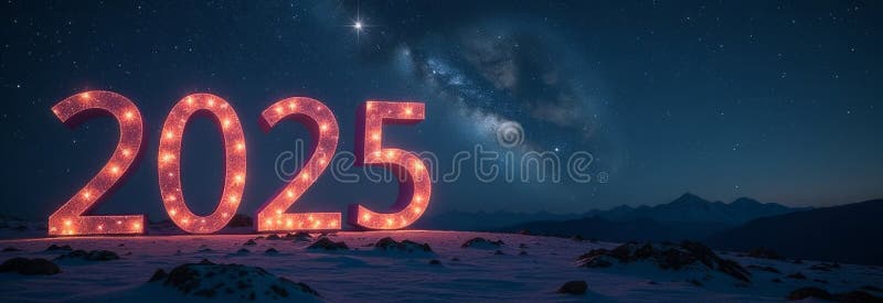 Starlit 2025: Illuminated Numbers Under Majestic Milky Way Galaxy Stock ...