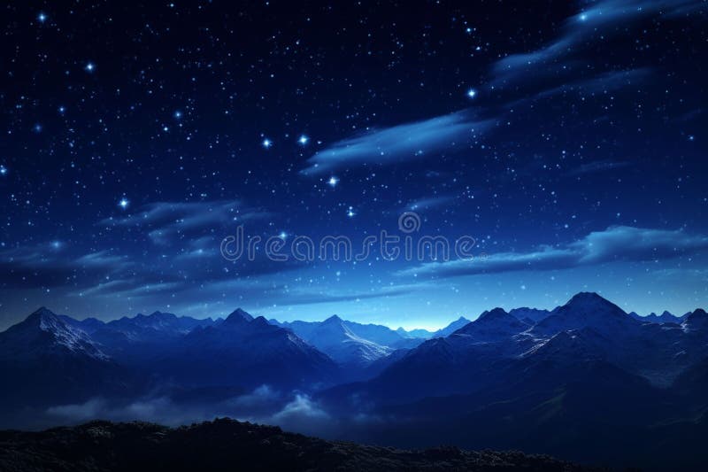 Starlit Night Scene with a Silhouetted Mountain Stock Illustration ...