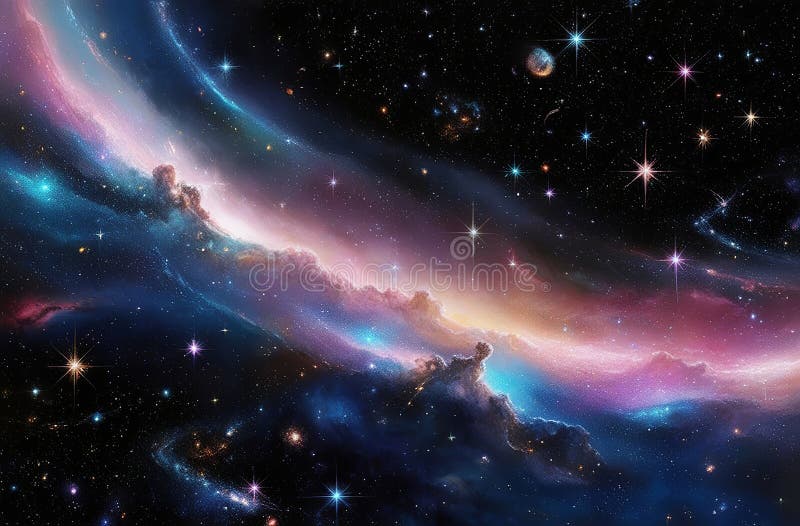 Starlit Night Sky with Nebulae, Cosmic Expanse. Stock Illustration ...