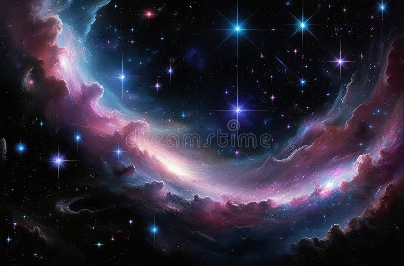 Starlit Night Sky with Nebulae, Cosmic Expanse. Stock Illustration ...