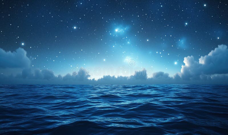 Starlit Ocean View with Calm Waves and Night Sky Stock Image - Image of ...