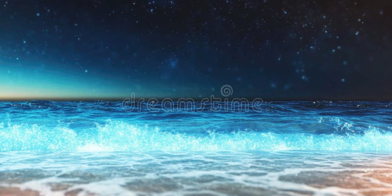 Starlit Ocean Waves and Night Sky with Glistening Water Stock Photo ...