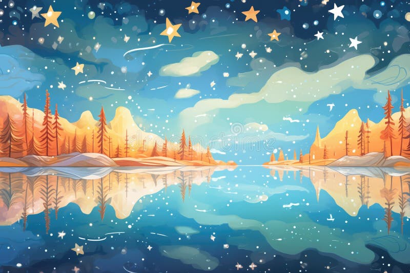 Starlit Sky Reflected on a Mirror-like Lake Stock Image - Image of ...