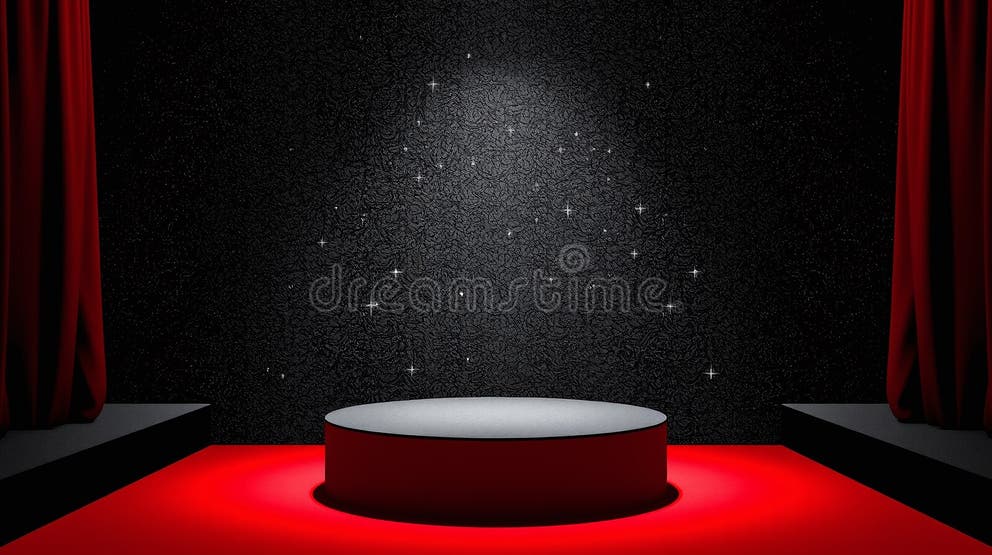 Starlit Stage Under Red Illumination Stock Illustration - Illustration ...