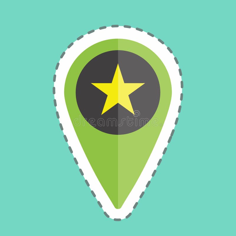 Starred Location Sticker in Trendy Line Cut Isolated on Blue Background ...