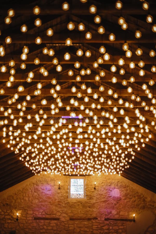 Starry Ceiling. Multiple Light Bulbs on Wooden Ceiling Stock Photo ...