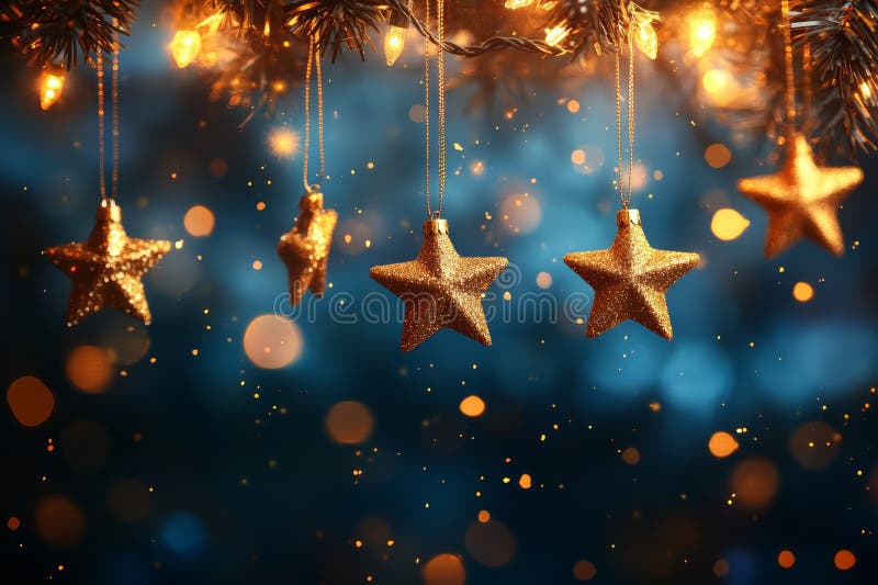 Starry Christmas Background with Golden Ornaments Stock Image - Image ...