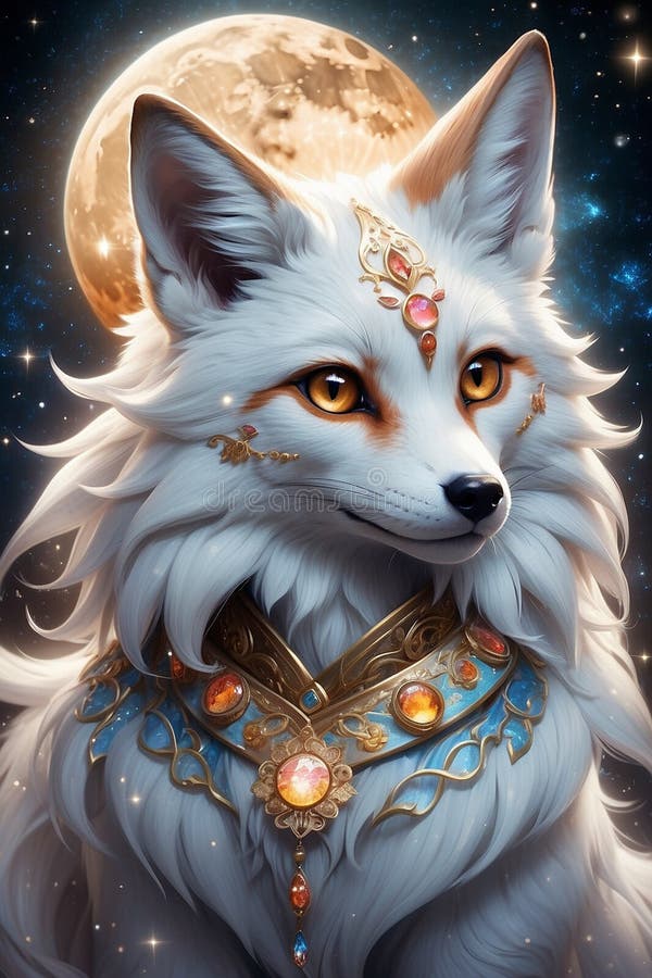 A Starry-eyed Immaculate Kitsune. Japanese Folklore. AI Generated Stock ...