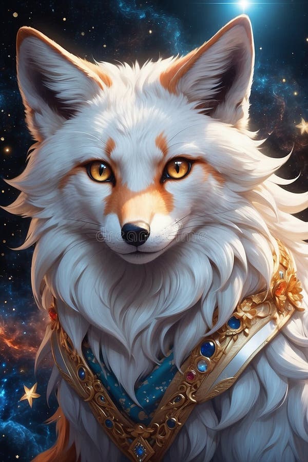 A Starry-eyed Immaculate Kitsune. Japanese Folklore. AI Generated Stock ...