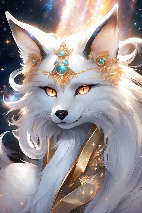 A Starry-eyed Immaculate Kitsune. Japanese Folklore. AI Generated Stock ...