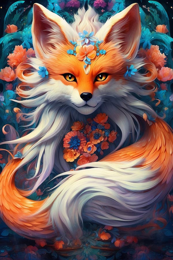 A Starry-eyed Immaculate Kitsune. Japanese Folklore. AI Generated Stock ...