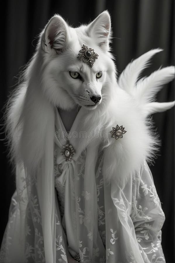 A Starry-eyed Immaculate Kitsune. Japanese Folklore. AI Generated Stock ...