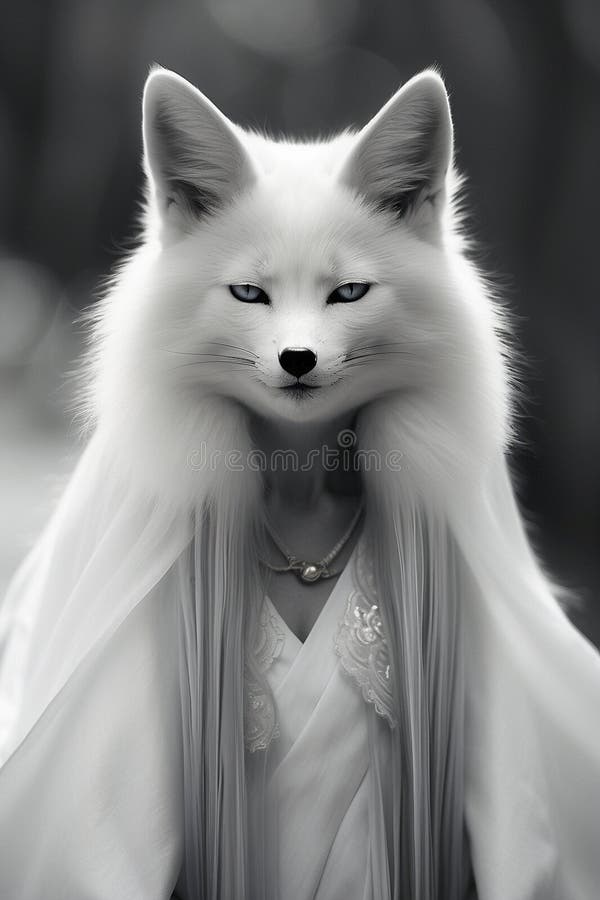 A Starry-eyed Immaculate Kitsune. Japanese Folklore. AI Generated Stock ...
