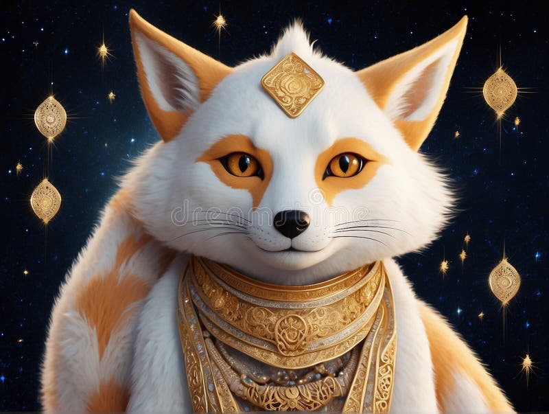 A Starry-eyed Immaculate Kitsune. Japanese Folklore. AI Generated Stock ...