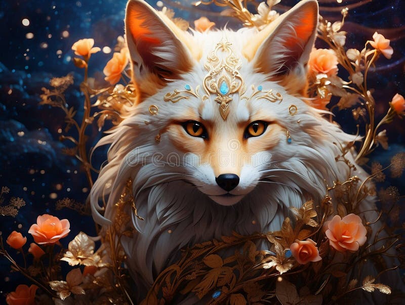 A Starry-eyed Immaculate Kitsune. Japanese Folklore. AI Generated Stock ...