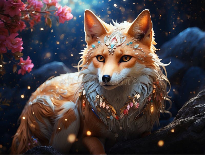 A Starry-eyed Immaculate Kitsune. Japanese Folklore. AI Generated Stock ...