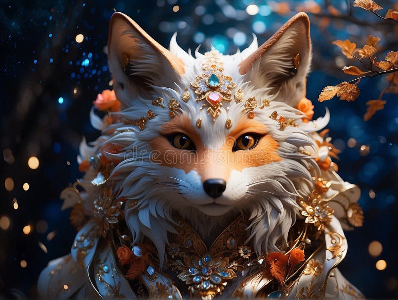 A Starry-eyed Immaculate Kitsune. Japanese Folklore. AI Generated Stock ...