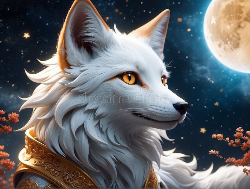 A Starry-eyed Immaculate Kitsune. Japanese Folklore. AI Generated Stock ...